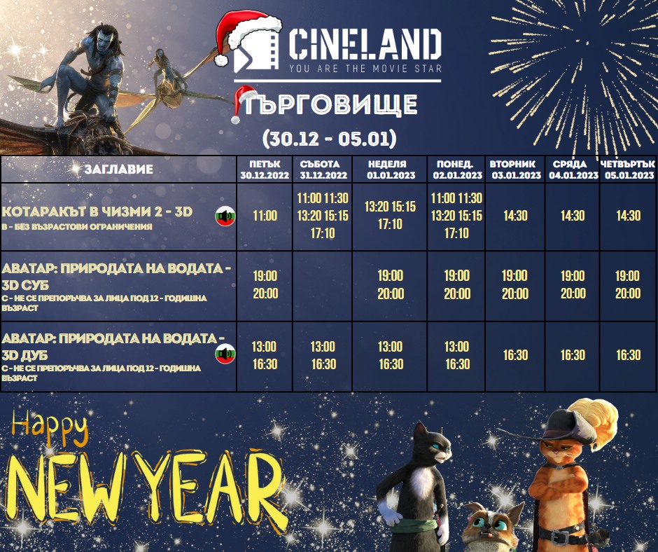 CineLand Търговище: Кино програма - 30.12.2022 - 05.01.2023